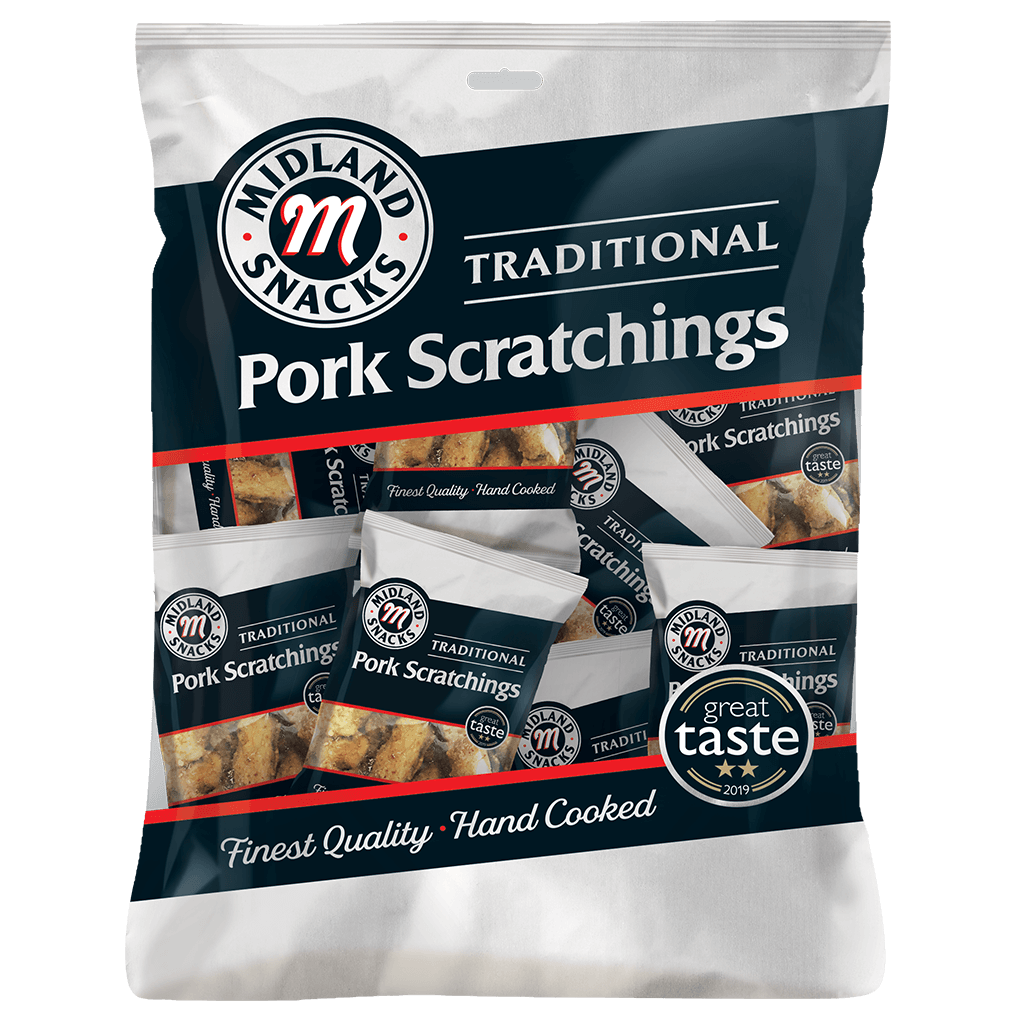 Midland Snacks Traditional Pork Scratchings (12x70g) - Licensed Trade ...